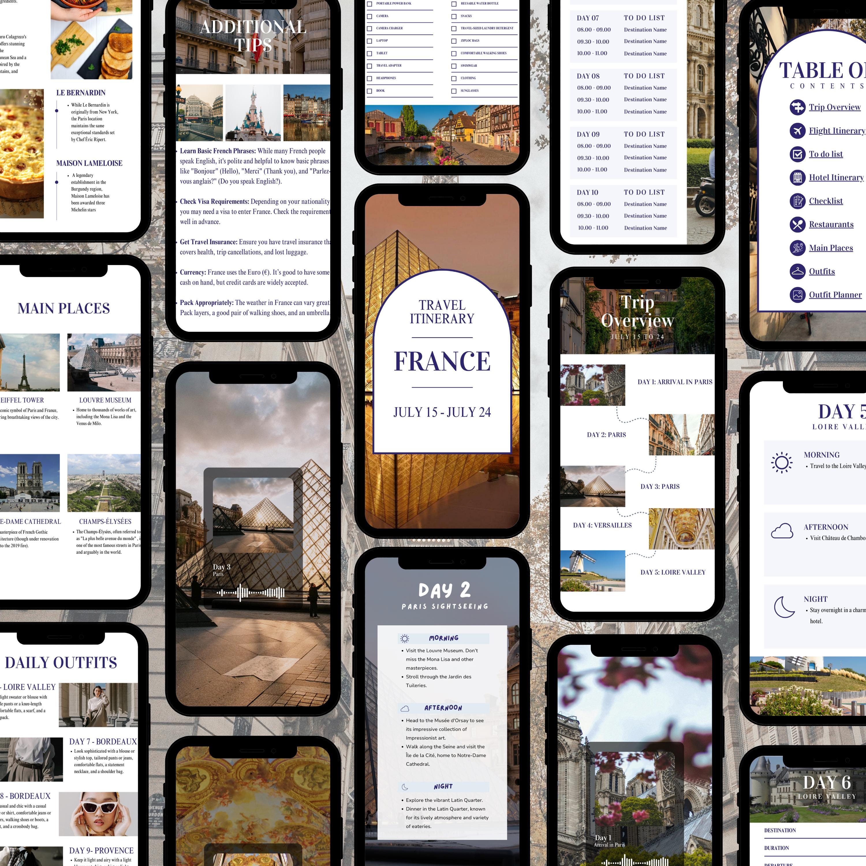 Editable Travel Itinerary France Template, France Travel Itinerary ...