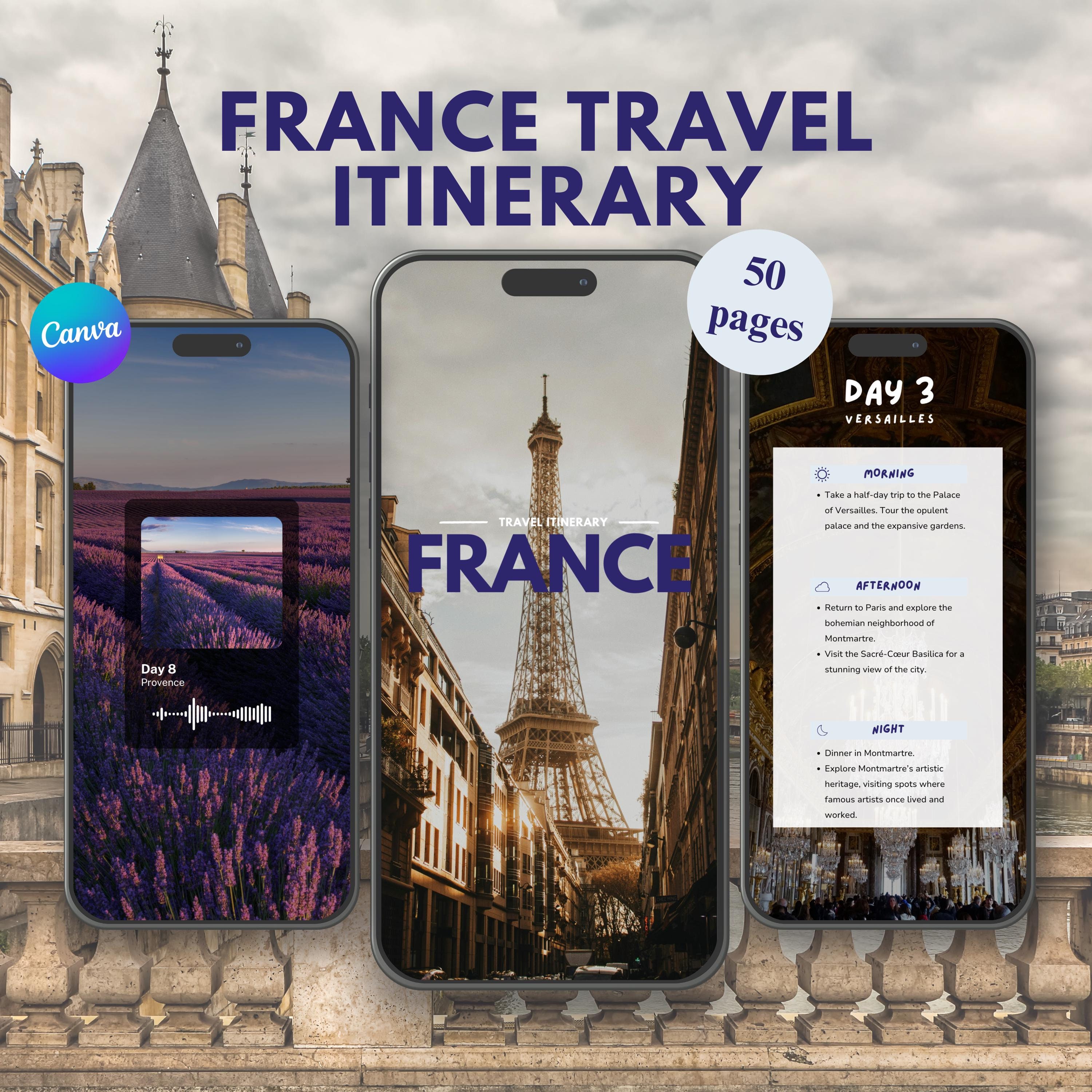 Editable Travel Itinerary France Template, France Travel Itinerary ...