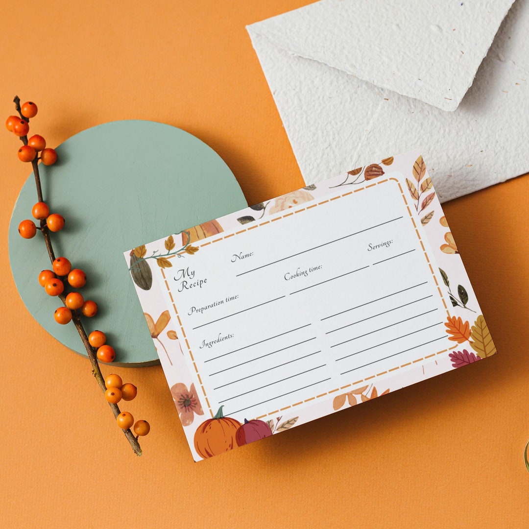 Printable Fall Recipe Card Template, Pumpkin Autumn Editable Recipe ...