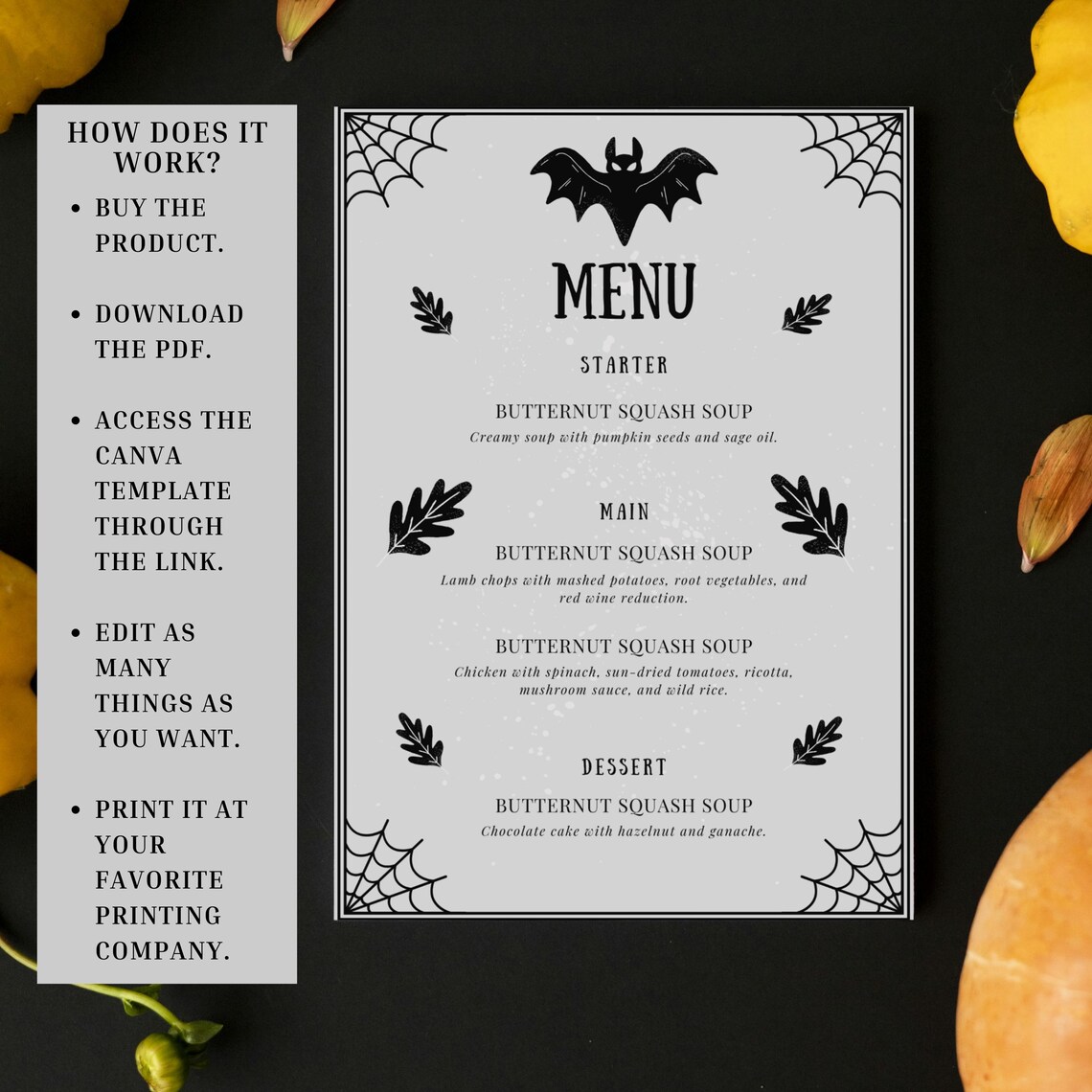 Halloween Menu Editable Template, Spooky Menu, Gothic Menu Template ...