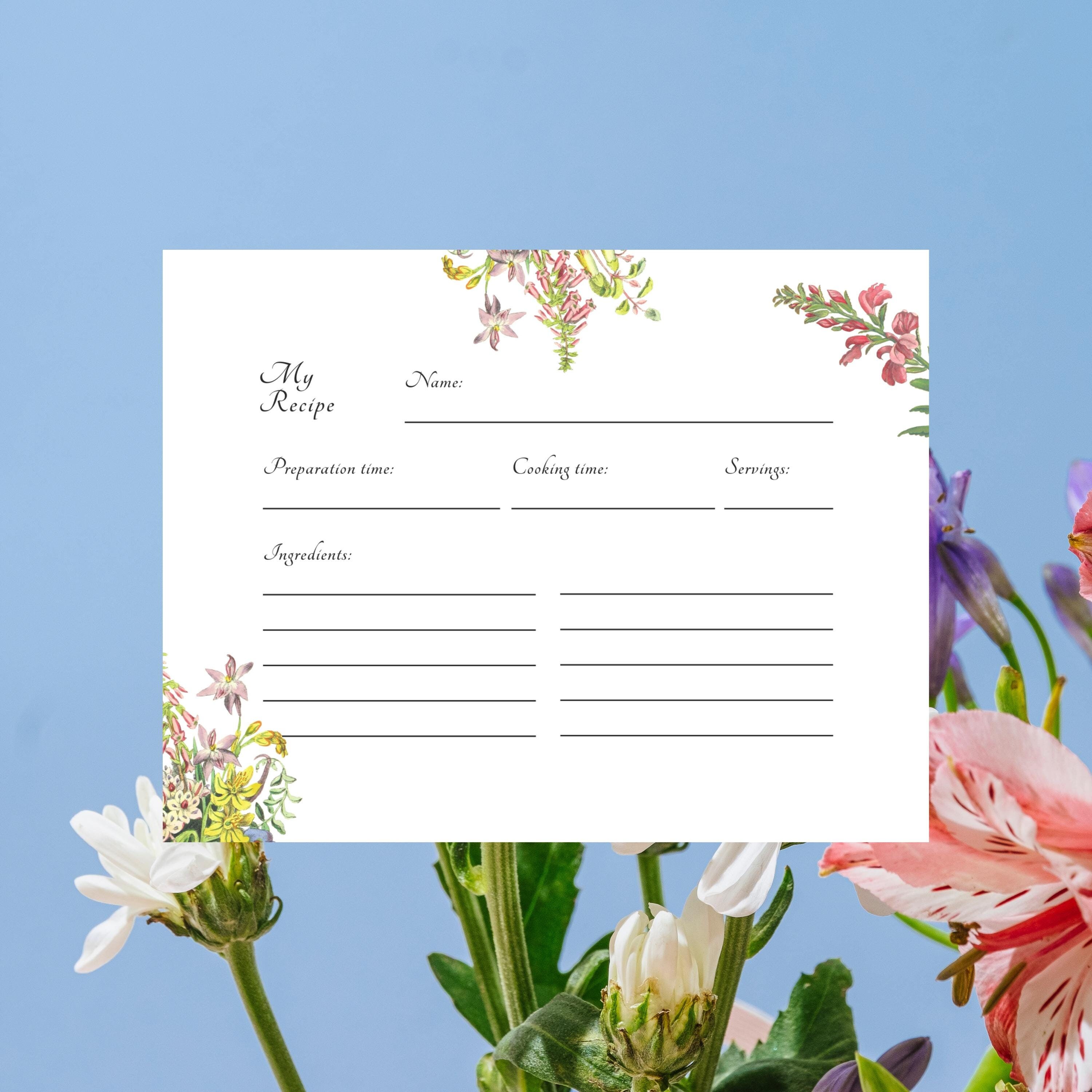 Printable Recipe Card Template, Floral Boho Editable Recipe Cards ...