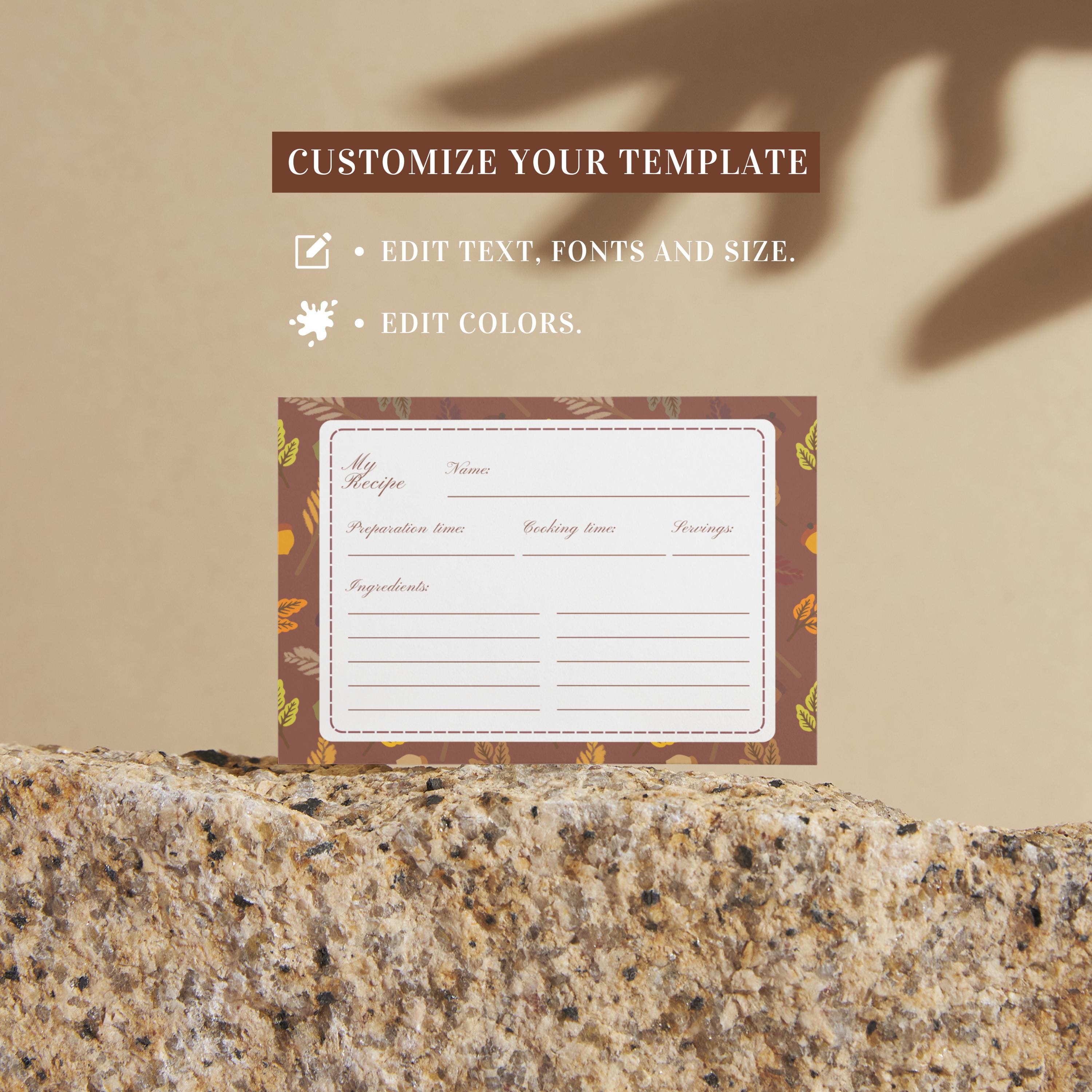 Printable Fall Recipe Card Template, Pumpkin Autumn Editable Recipe ...