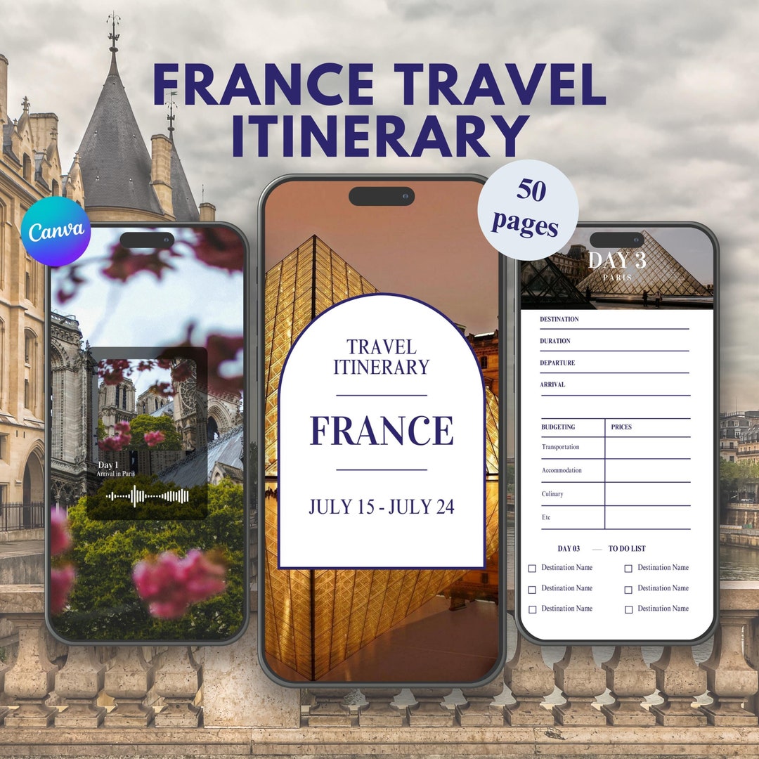 Editable Travel Itinerary France Template, France Travel Itinerary ...