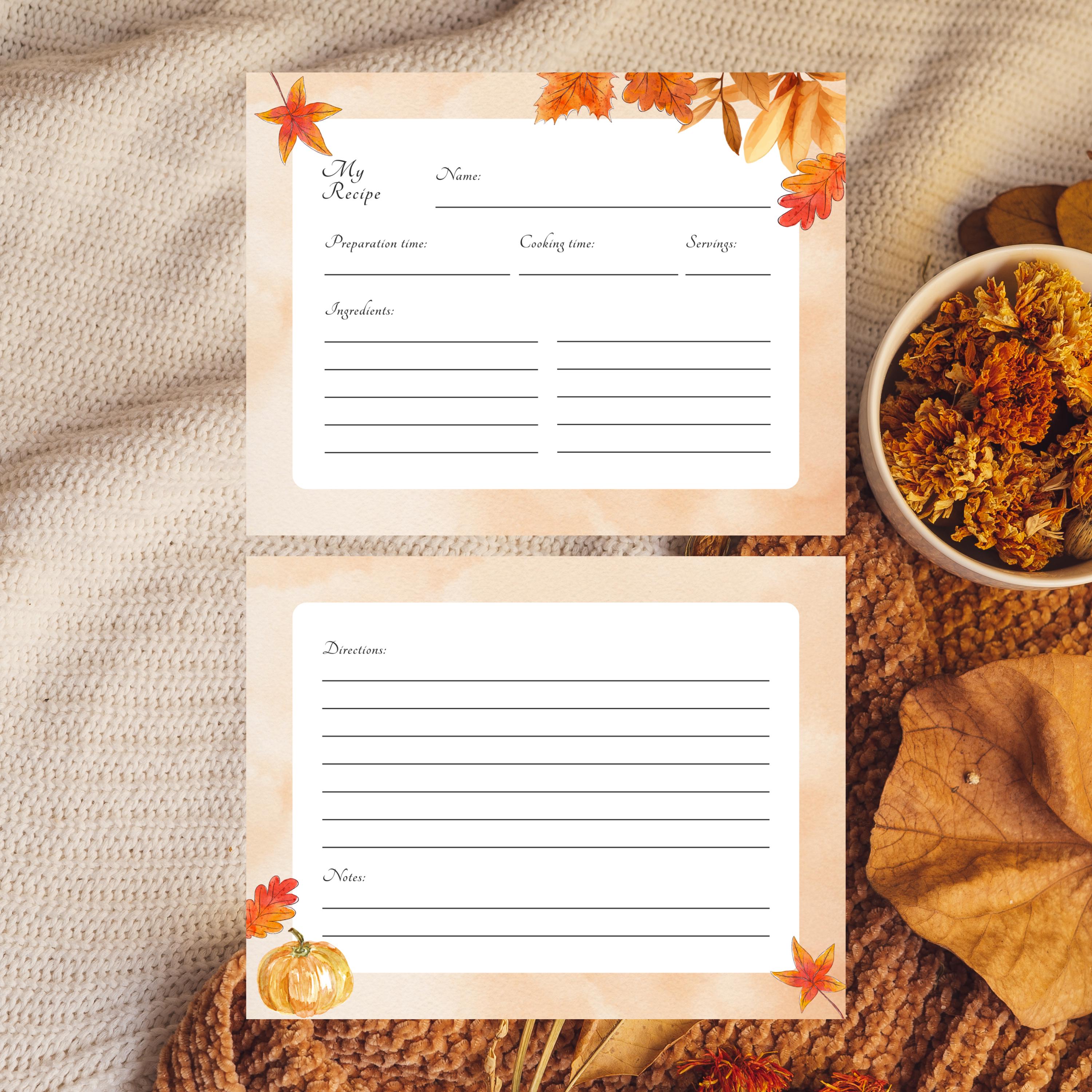 Printable Fall Recipe Card Template, Pumpkin Autumn Editable Recipe ...