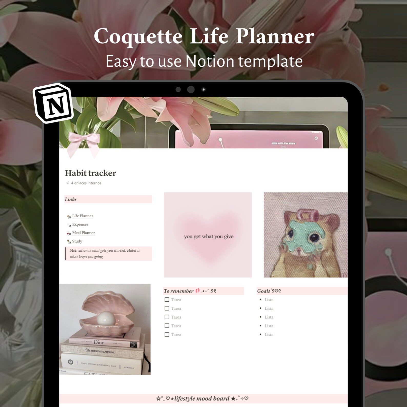 Notion Template Coquette Pink Aesthetic 2024, Notion Life Planner ...