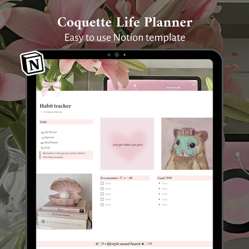 Notion Template Coquette Pink Aesthetic 2024, Notion Life Planner ...