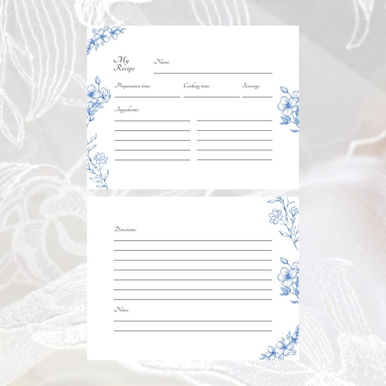 Printable Recipe Card Template, Floral Wedding Editable Recipe Cards ...