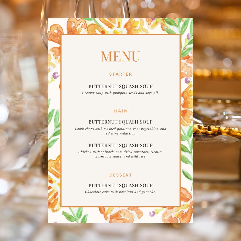 Printable Fall Menu Canva Template, Pumpkin Autumn Editable Event Menu ...
