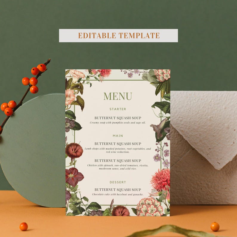 Wildflower Menu Canva Template, Boho Flower Event Menu, Garden Party ...