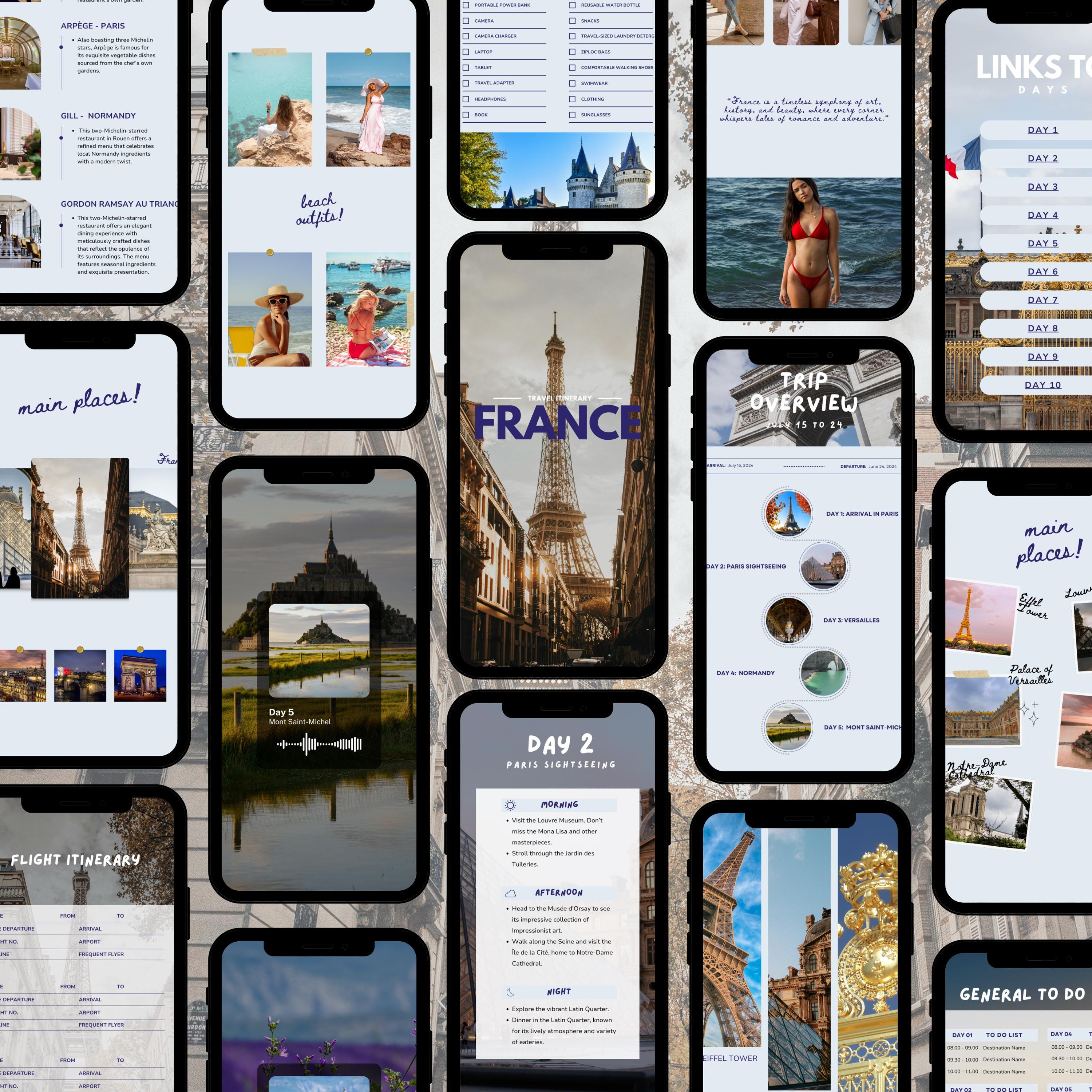 Editable Travel Itinerary France Template, France Travel Itinerary ...