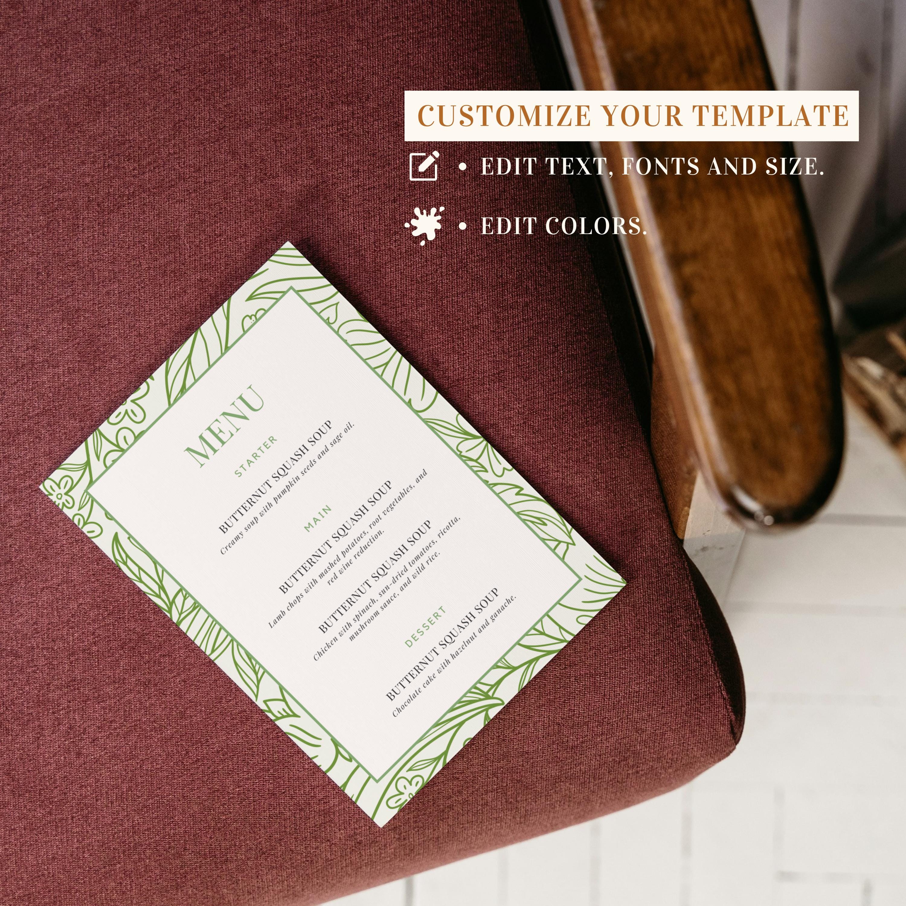 Orange Modern Menu, Orange Floral Menu Editable Canva Template, Fall ...