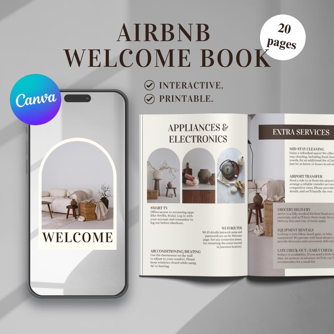 Mobile Interactive Welcome Book Template, Editable Airbnb Guest Book ...