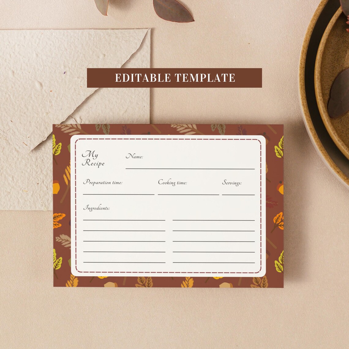 Printable Fall Recipe Card Template, Pumpkin Autumn Editable Recipe ...