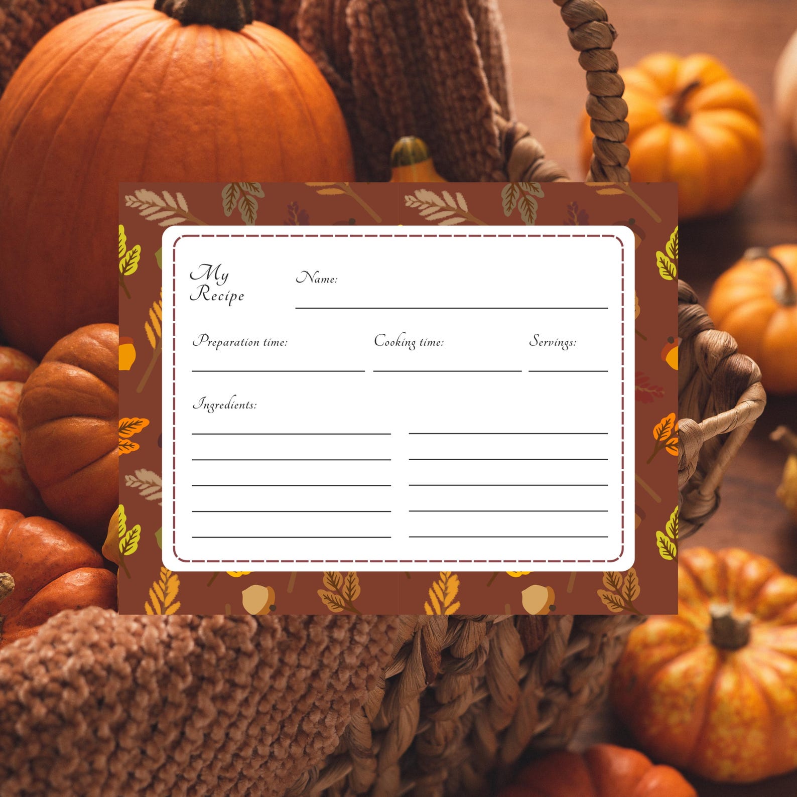 Printable Fall Recipe Card Template, Pumpkin Autumn Editable Recipe ...