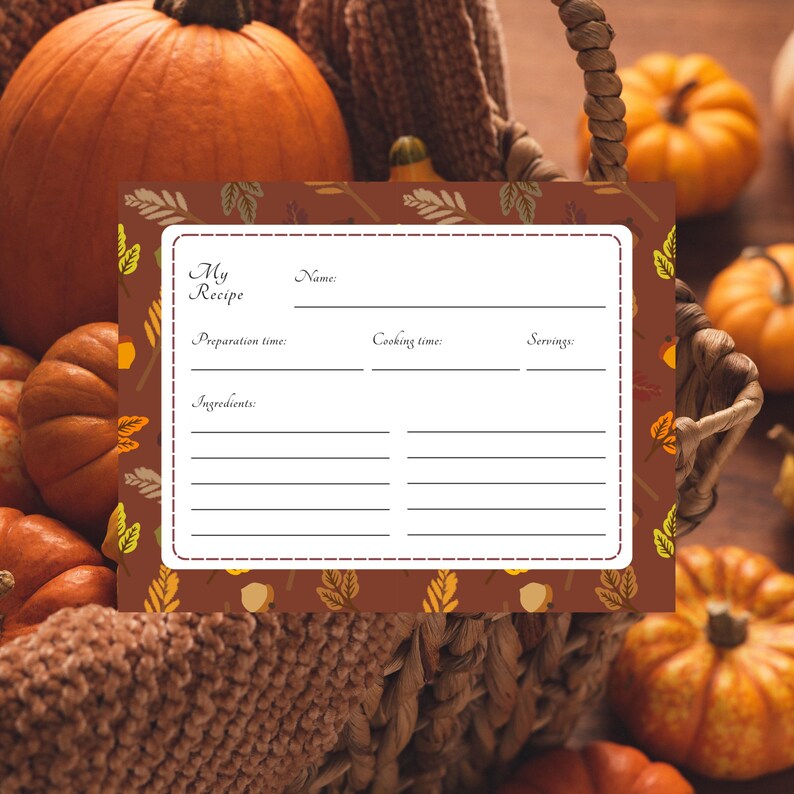 Printable Fall Recipe Card Template, Pumpkin Autumn Editable Recipe ...