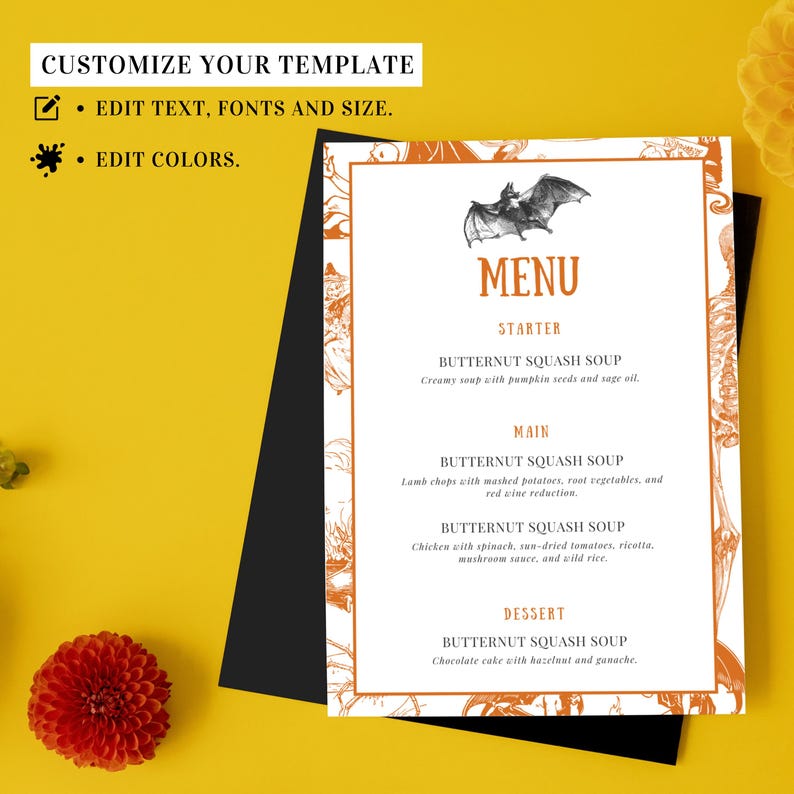 Halloween Menu Editable Template, Gothic Menu Template, Halloween ...