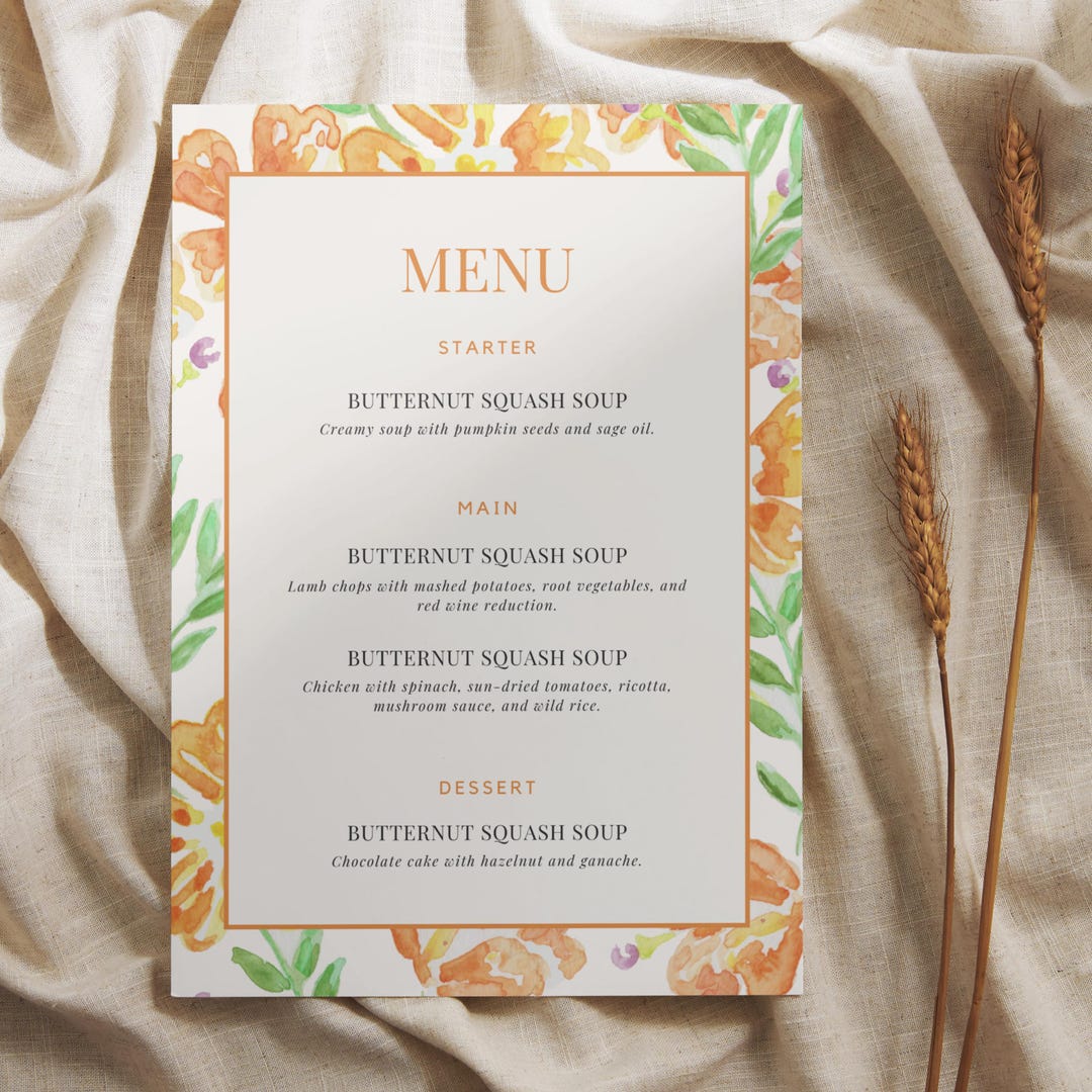 Printable Fall Menu Canva Template, Pumpkin Autumn Editable Event Menu ...
