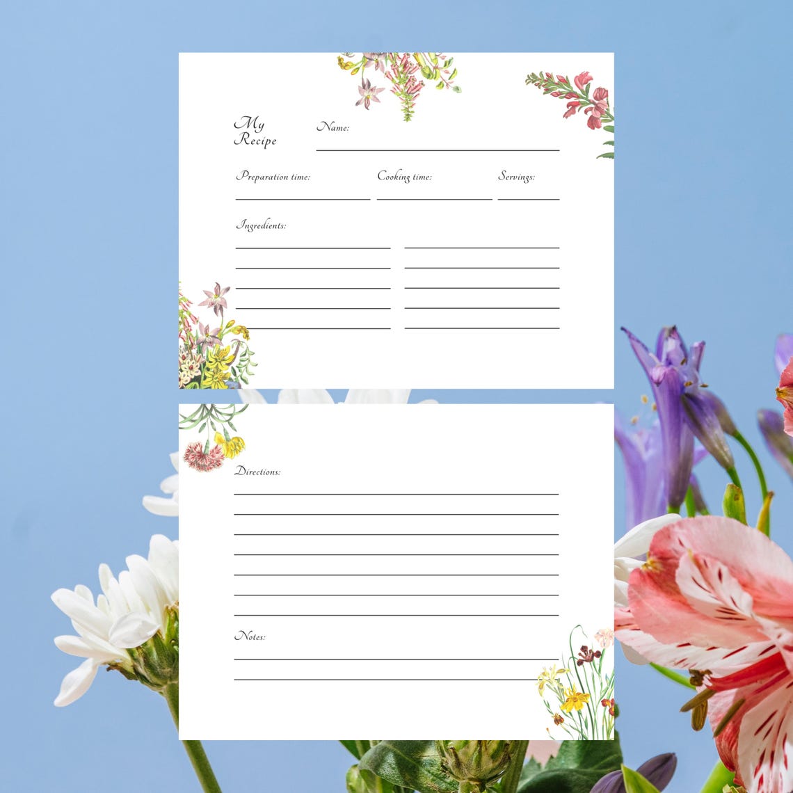Printable Recipe Card Template, Floral Boho Editable Recipe Cards ...