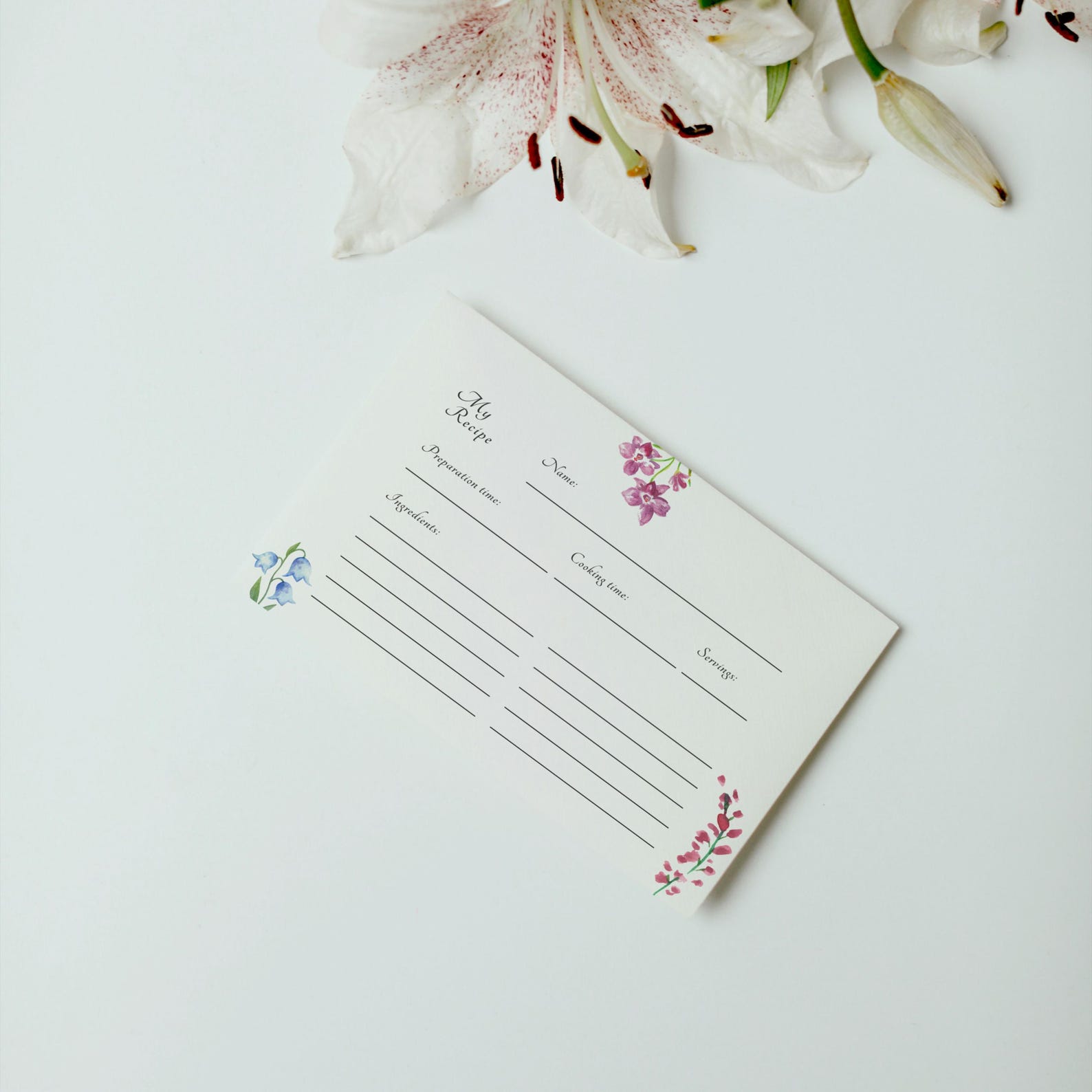 Printable Recipe Card Template, Floral Boho Watercolor Editable Recipe ...