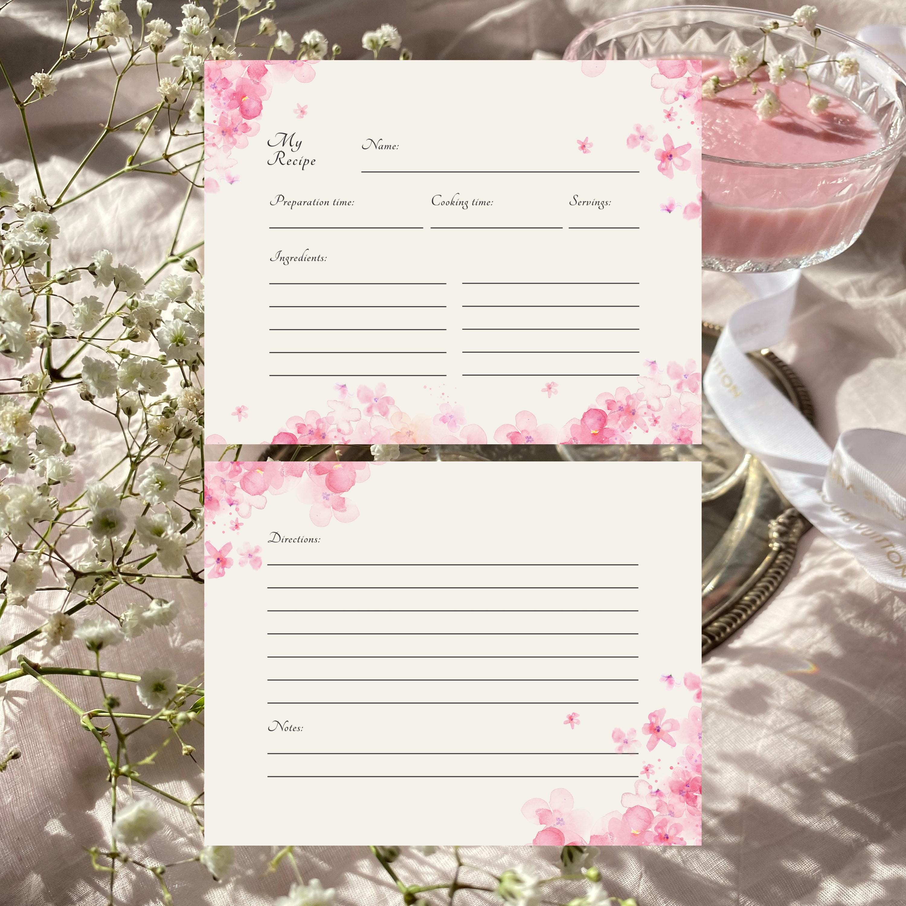 Printable Recipe Card Template, Pink Floral Boho Watercolor Editable ...