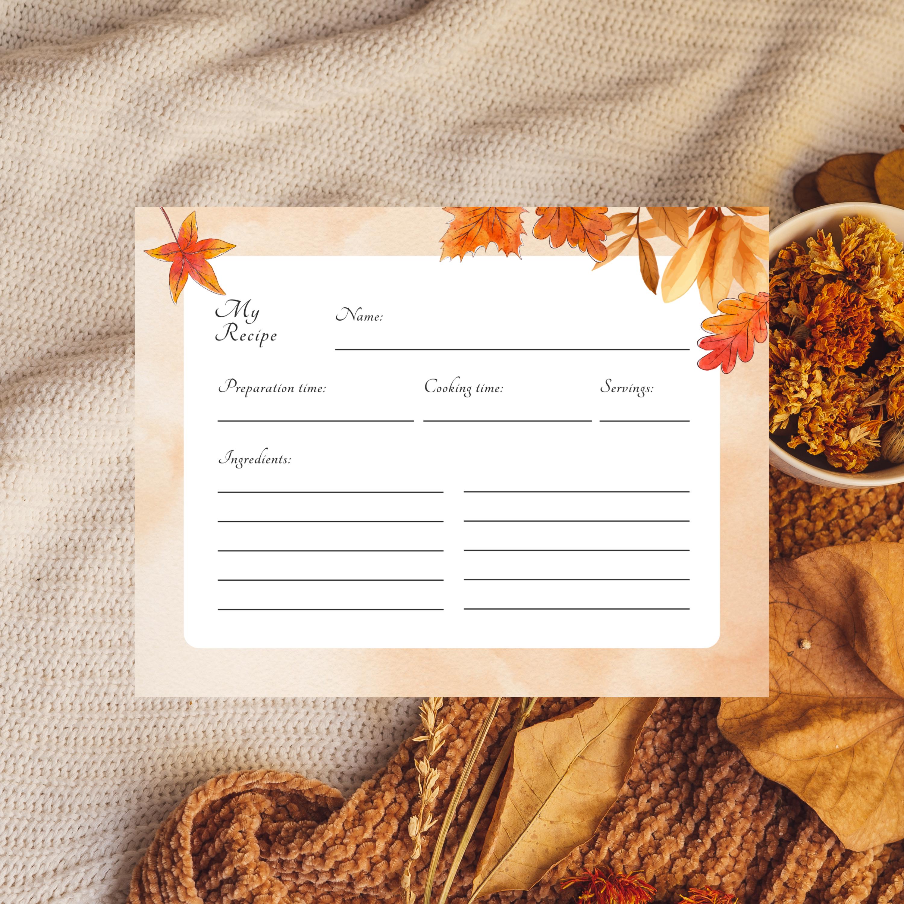 Printable Fall Recipe Card Template, Pumpkin Autumn Editable Recipe ...
