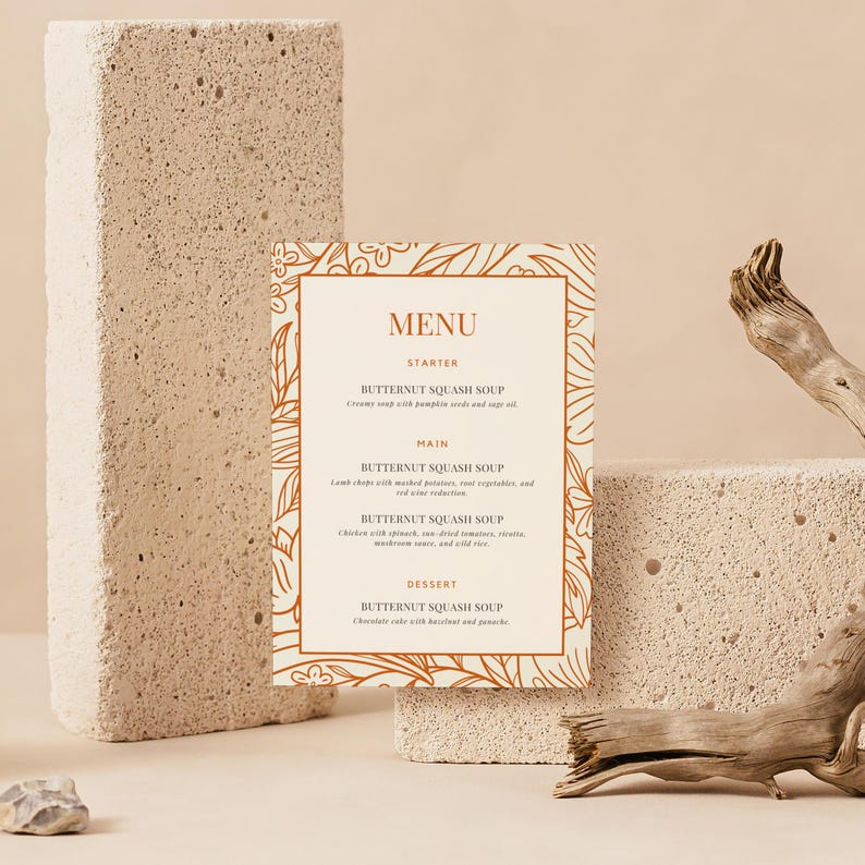 Orange Modern Menu, Orange Floral Menu Editable Canva Template, Fall ...