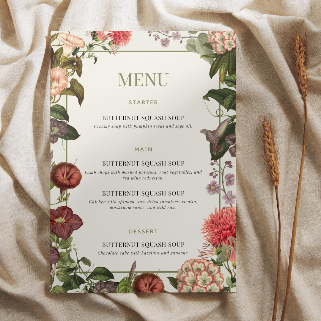 Wildflower Menu Canva Template, Boho Flower Event Menu, Garden Party ...