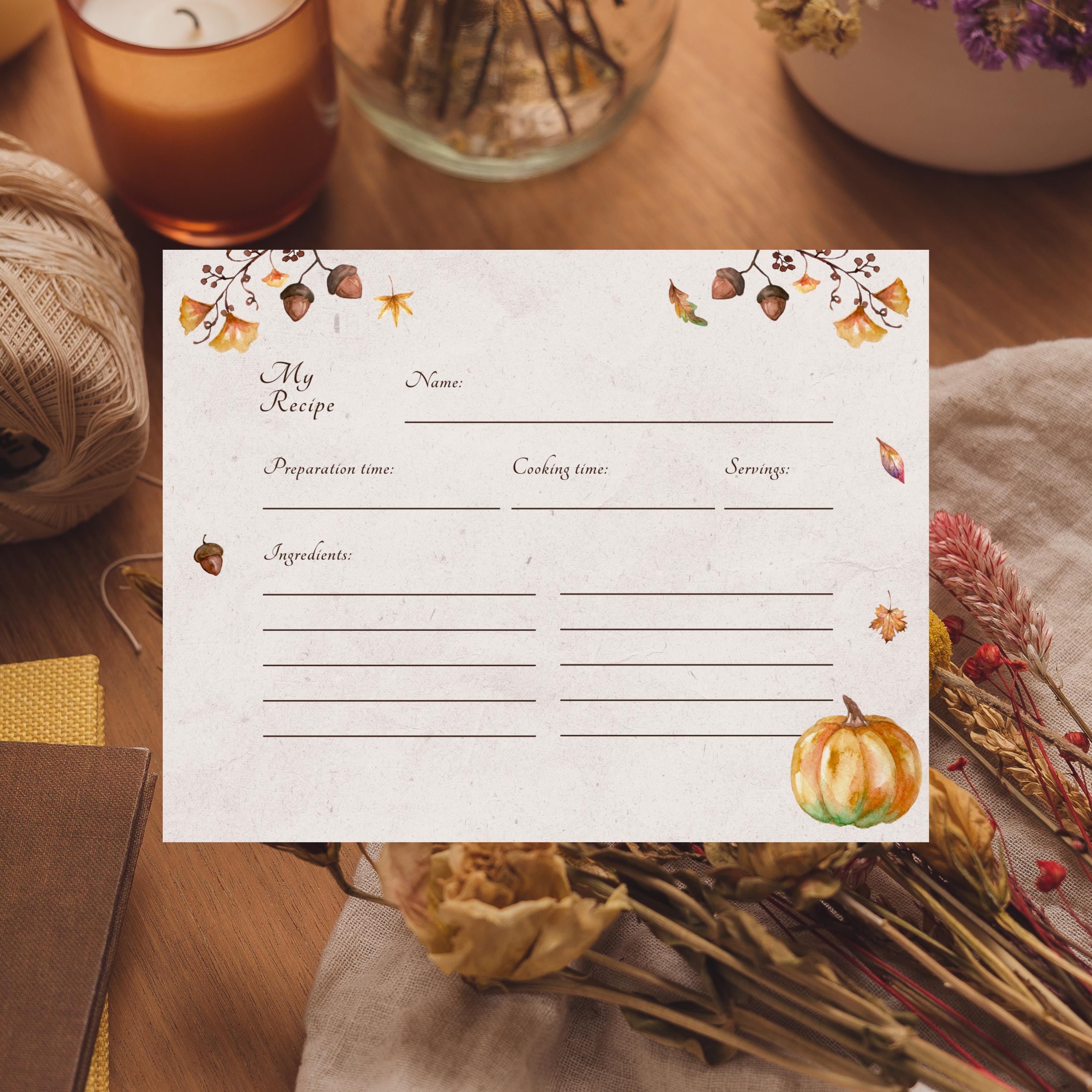 Printable Fall Recipe Card Template, Pumpkin Autumn Editable Recipe ...