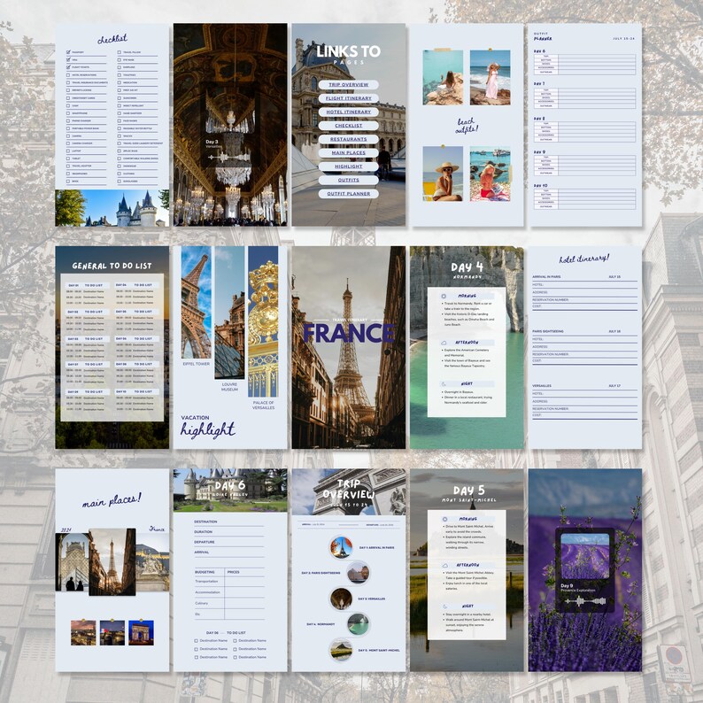 Editable Travel Itinerary France Template, France Travel Itinerary ...