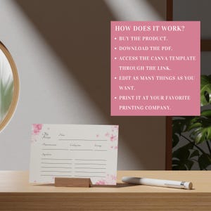 Printable Recipe Card Template, Pink Floral Boho Watercolor Editable ...