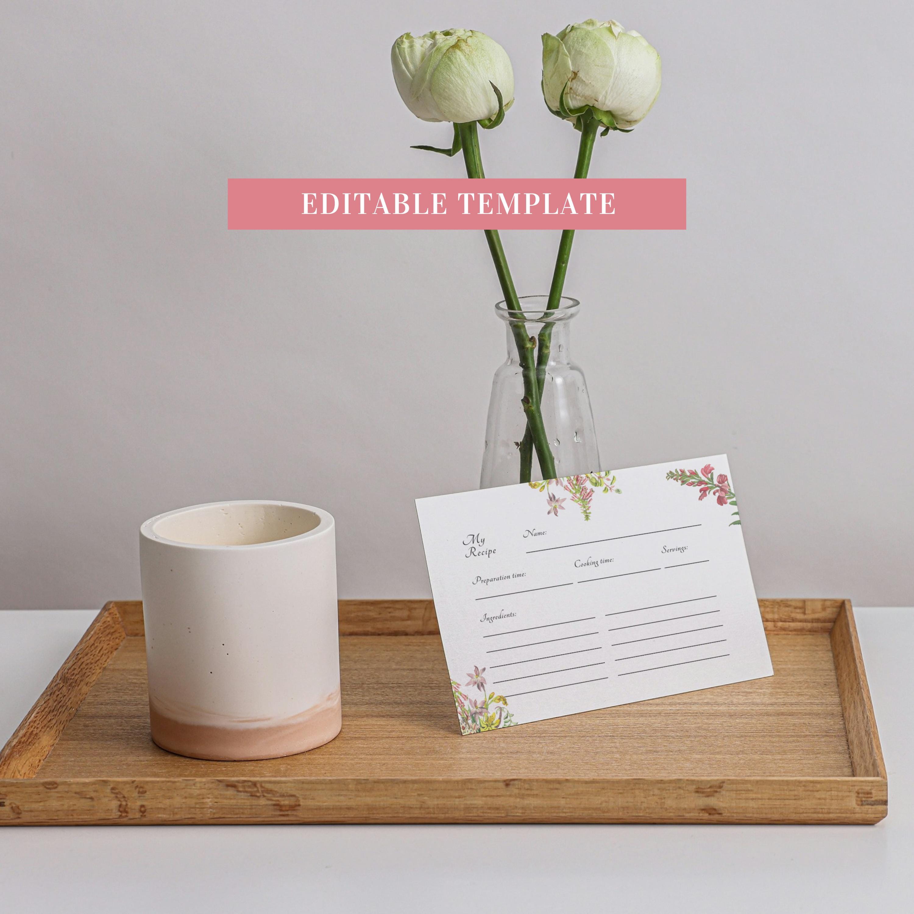 Printable Recipe Card Template, Floral Boho Editable Recipe Cards ...