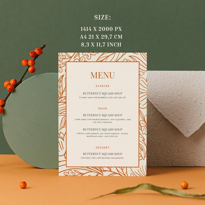 Orange Modern Menu, Orange Floral Menu Editable Canva Template, Fall ...
