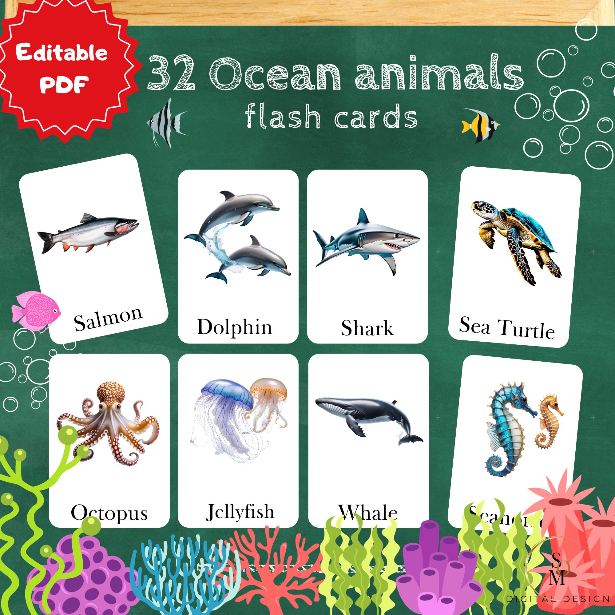 OCEAN Animals, 32 Editable Montessori Cards,preschool Toys Flashcard ...