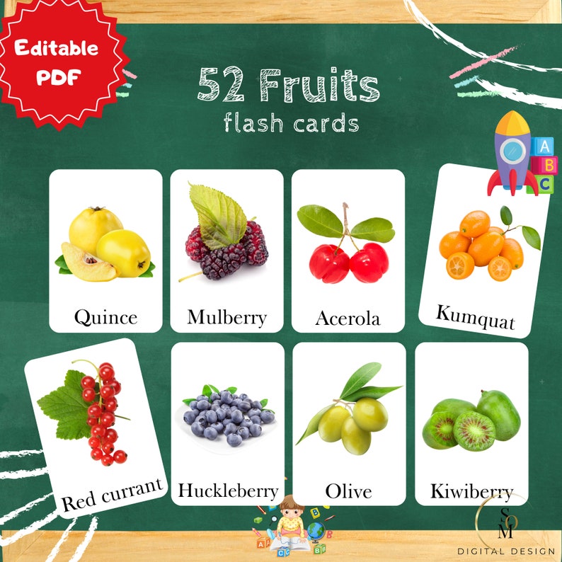 Fruits (real Pictures), 52editable Montessori Cards, Educational ...