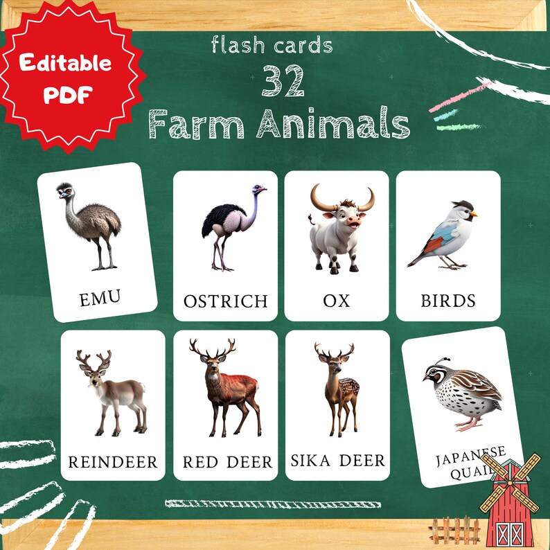 Farm Animals, 32 Editable Montessori Cards, Animal Educational ...