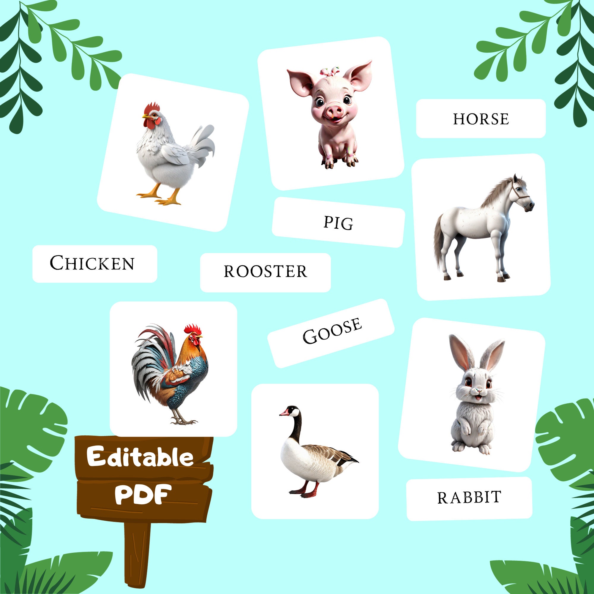 Farm Animals, 32 Editable Montessori Cards, Animal Educational ...