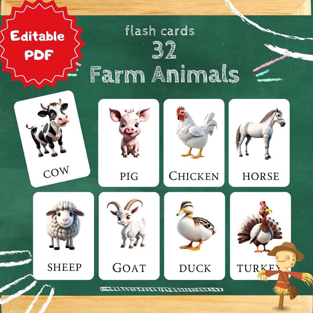 Farm Animals, 32 Editable Montessori Cards, Animal Educational ...
