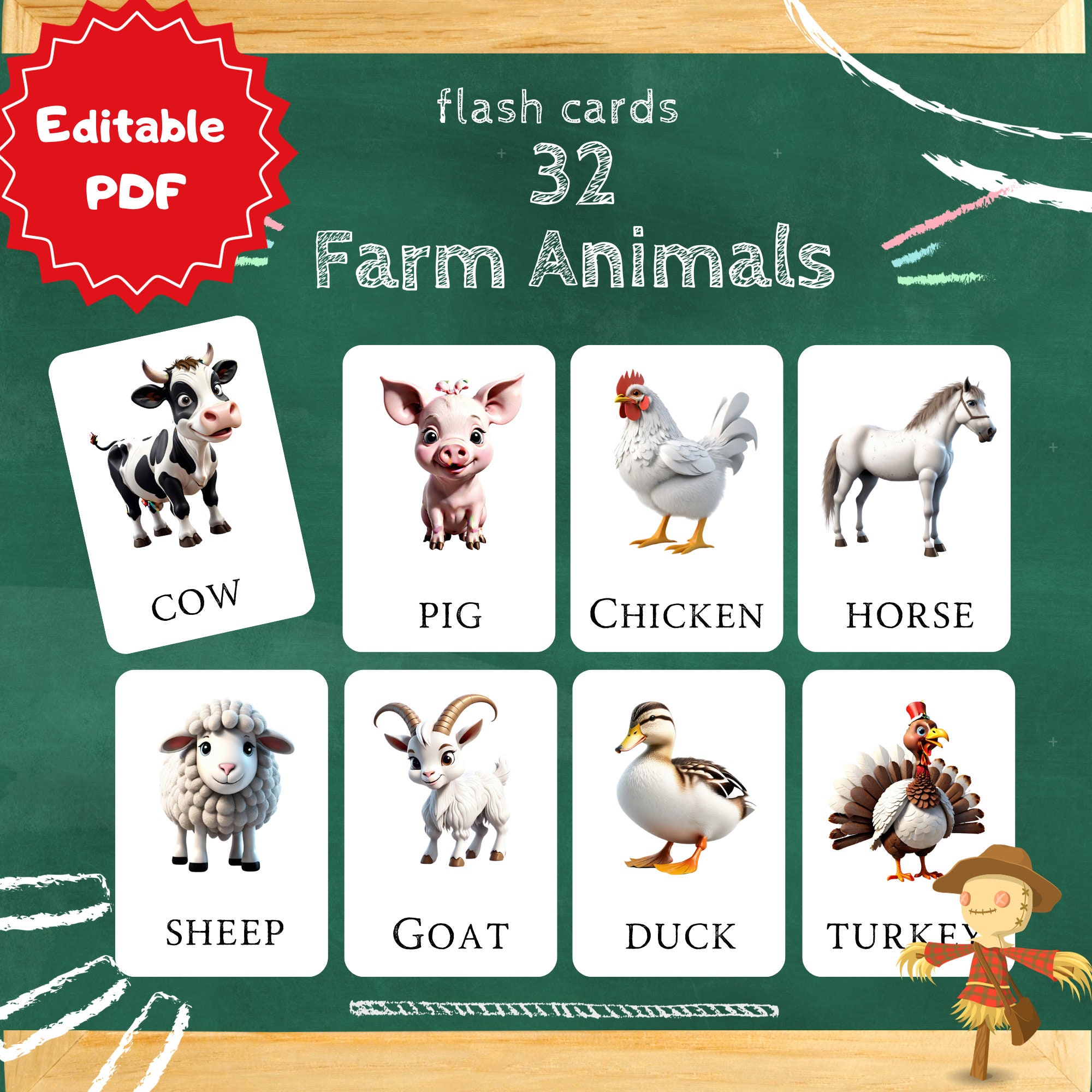 Farm Animals, 32 Editable Montessori Cards, Animal Educational ...