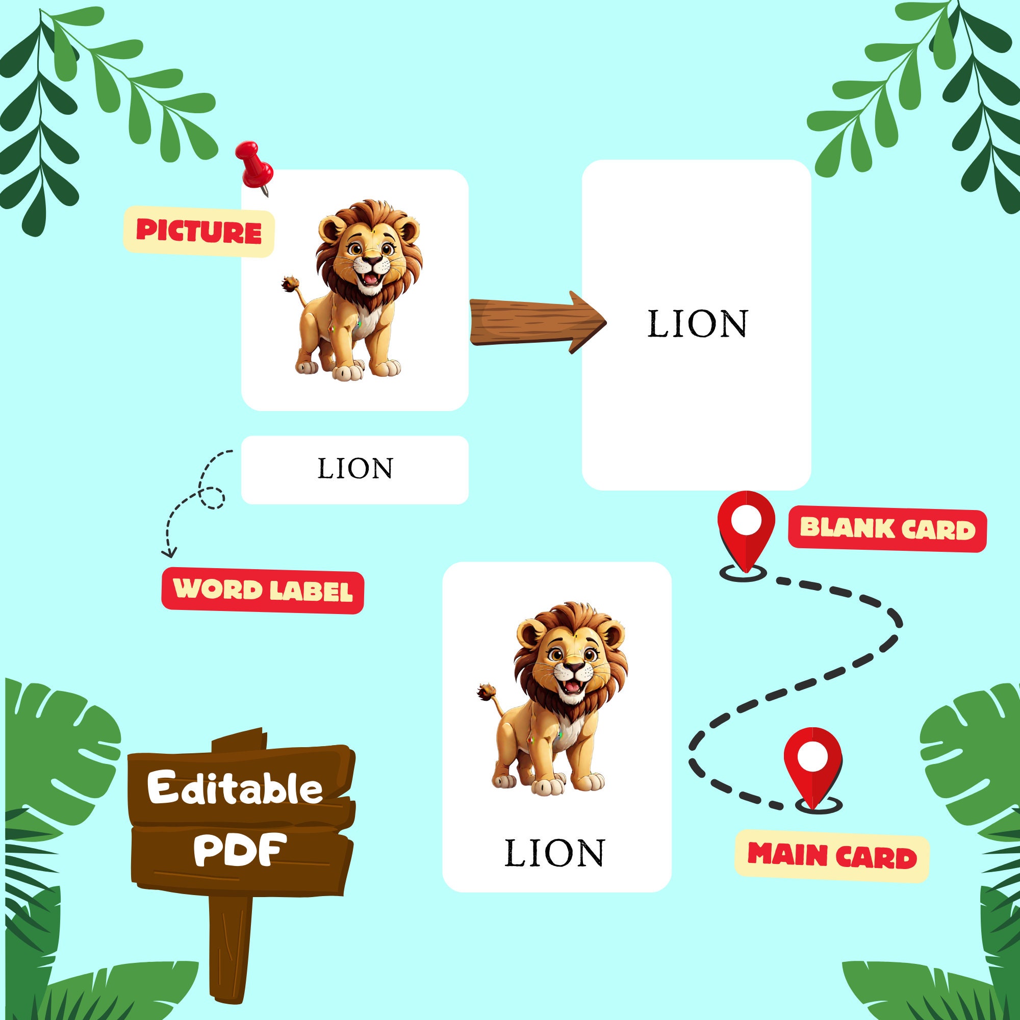 Jungle Animal, 40 Editable Montessori Cards, Animal Educational ...