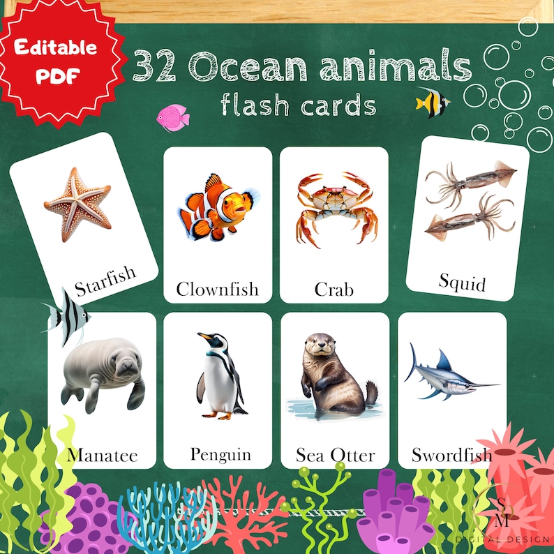 OCEAN Animals, 32 Editable Montessori Cards,preschool Toys Flashcard ...