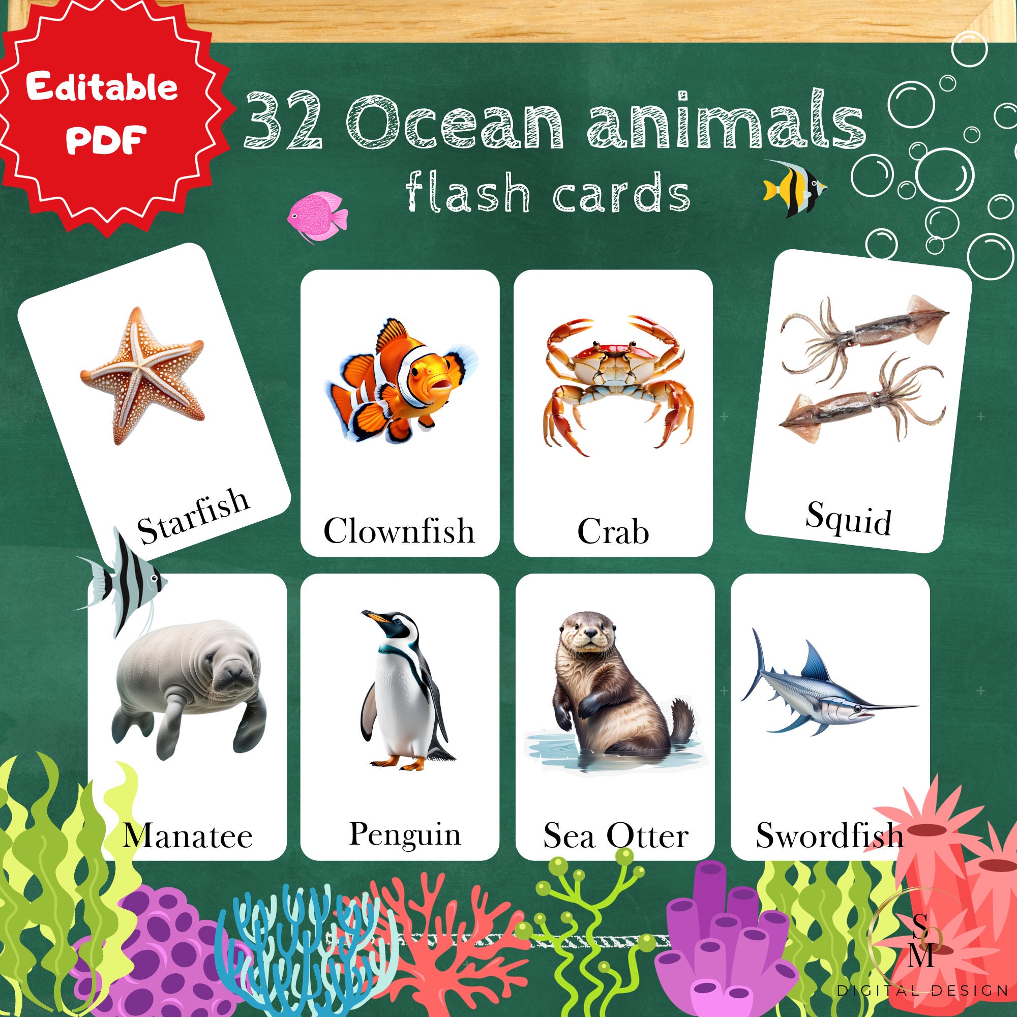 OCEAN Animals, 32 Editable Montessori Cards,preschool Toys Flashcard ...