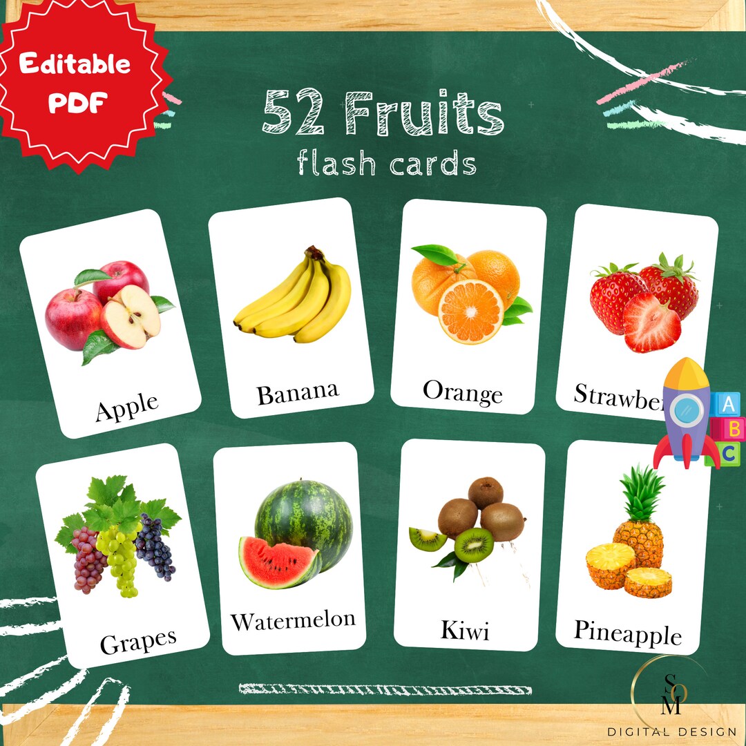 Fruits (real Pictures), 52editable Montessori Cards, Educational ...