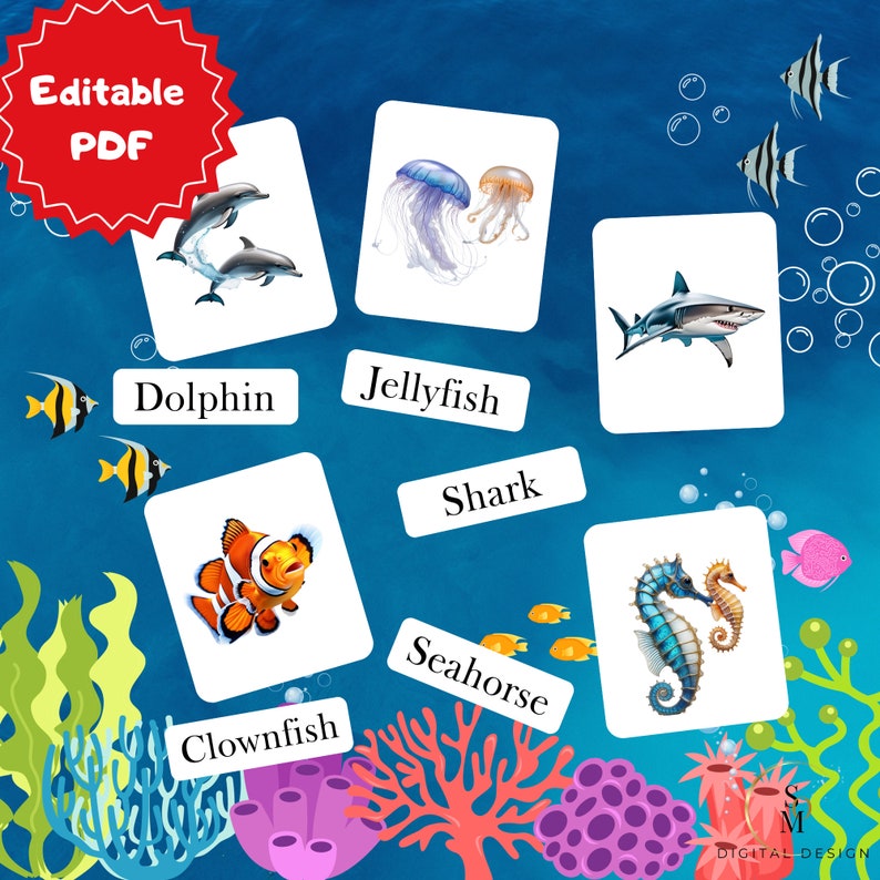 OCEAN Animals, 32 Editable Montessori Cards,preschool Toys Flashcard ...