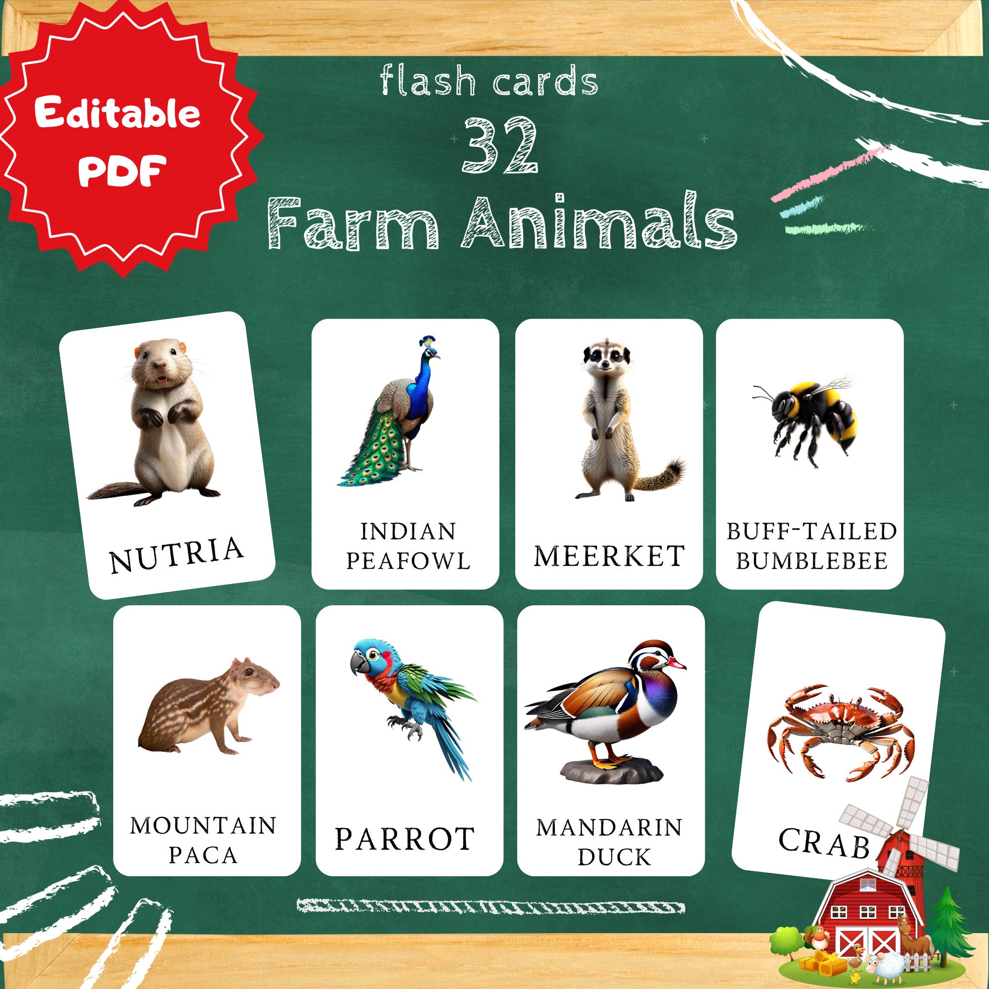 Farm Animals, 32 Editable Montessori Cards, Animal Educational ...