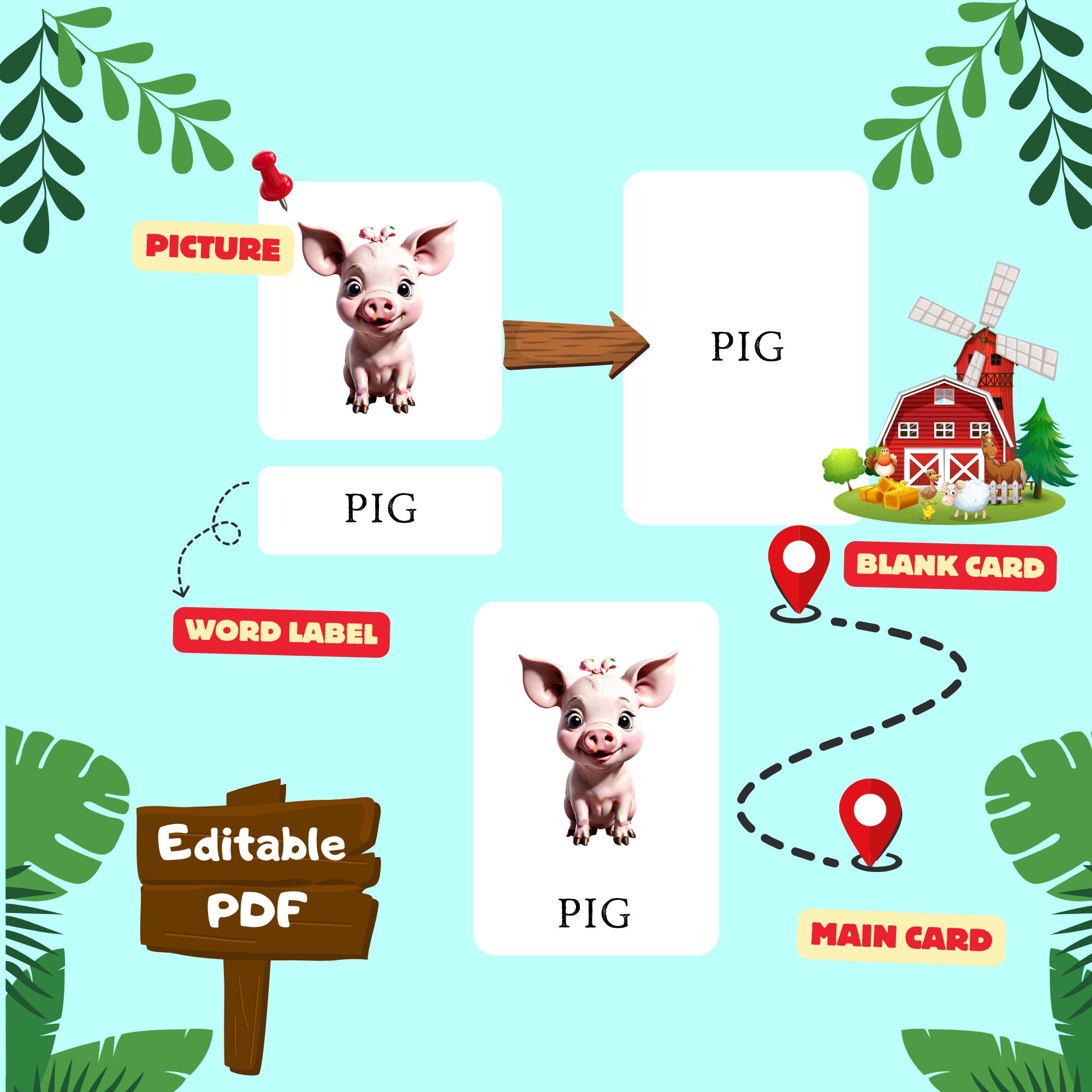 Farm Animals, 32 Editable Montessori Cards, Animal Educational ...