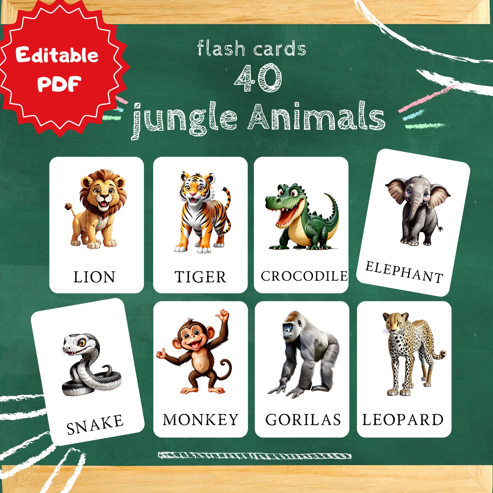 Jungle Animal, 40 Editable Montessori Cards, Animal Educational ...