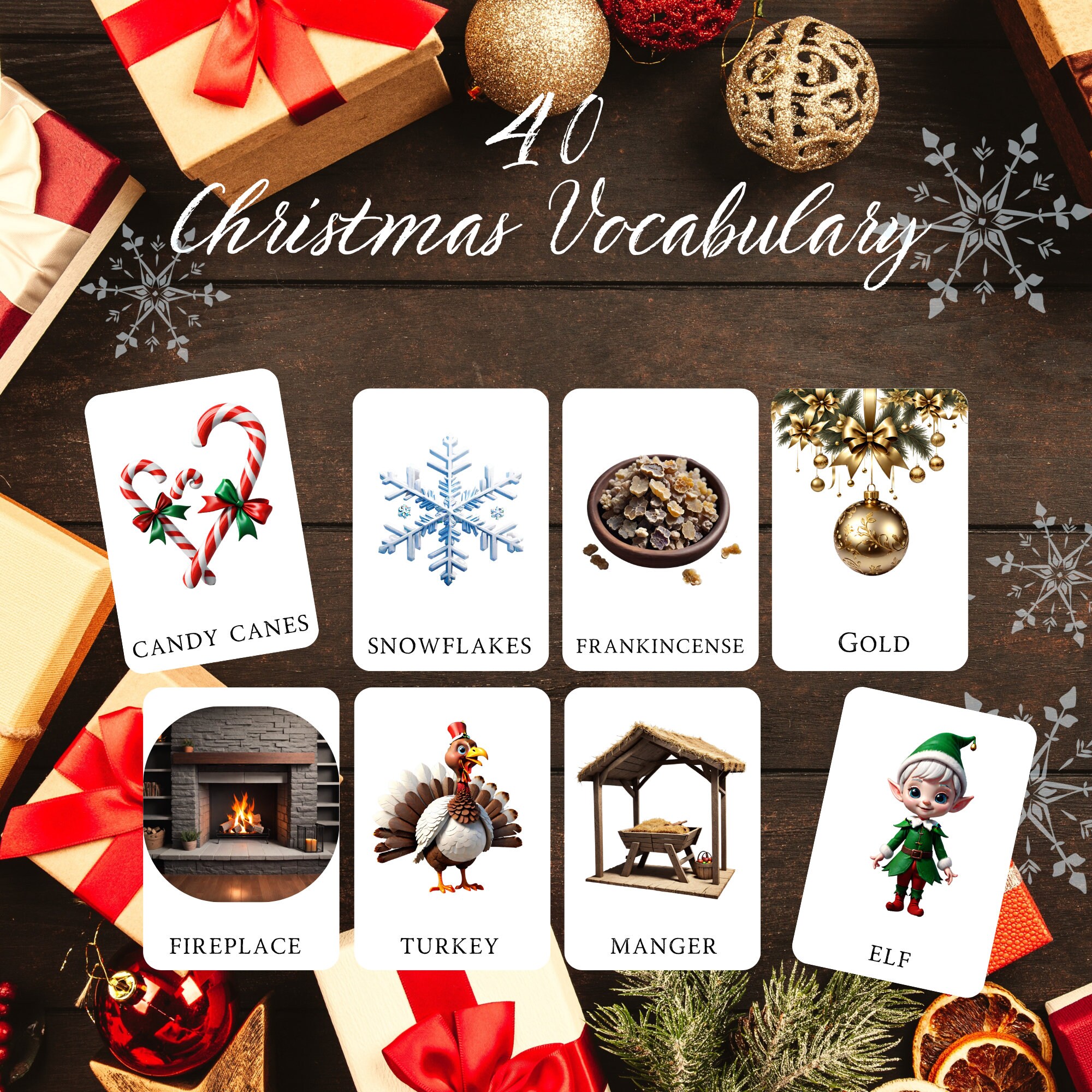 40 Christmas Vocabulary, Editable Montessori Cards, Nomenclature ...
