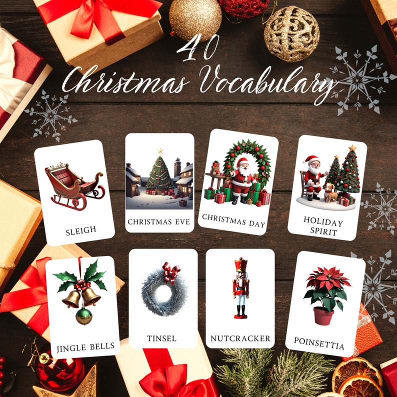 40 Christmas Vocabulary, Editable Montessori Cards, Nomenclature ...
