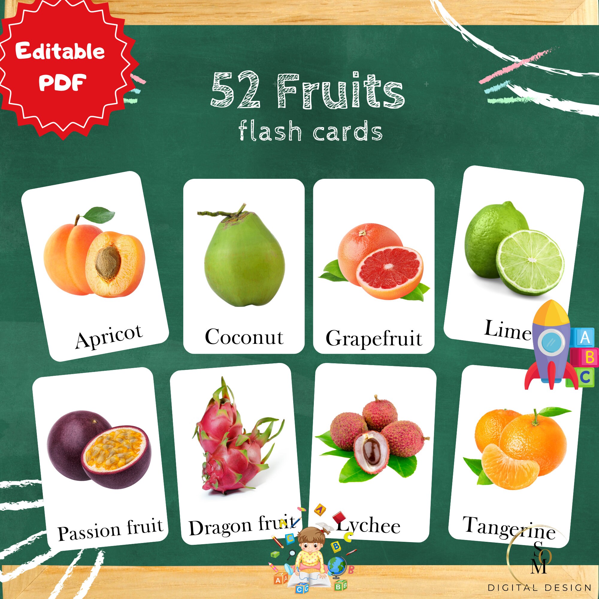Fruits (real Pictures), 52editable Montessori Cards, Educational ...