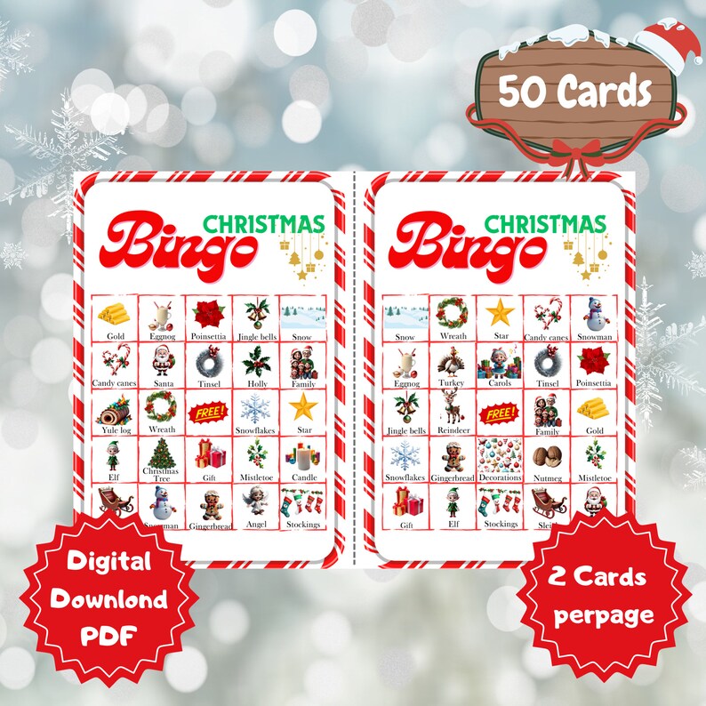 Christmas Bingo50unique Bingo Cards Christmas Activity - Etsy